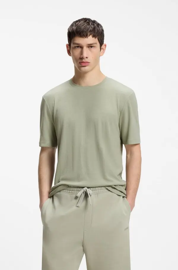 Hugo Slub-interlock T-shirt In A Slim Fit - Light Green