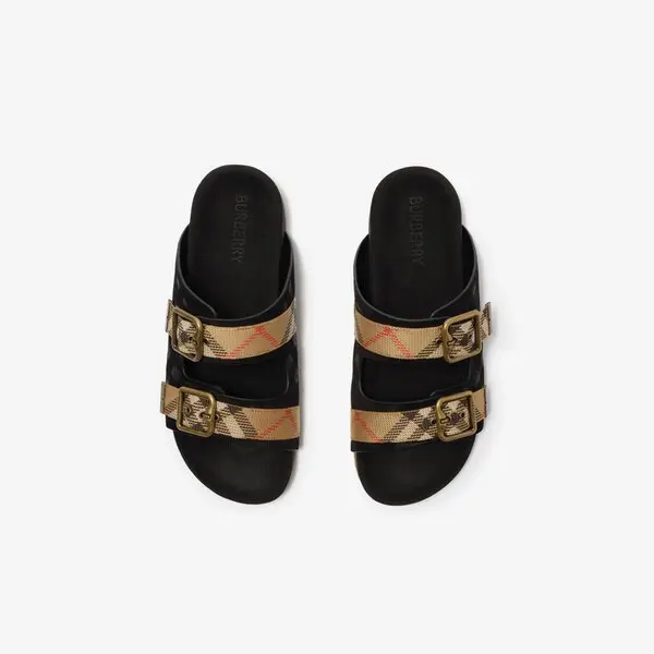 Burberry Check Suede Urchin Sandals - Black