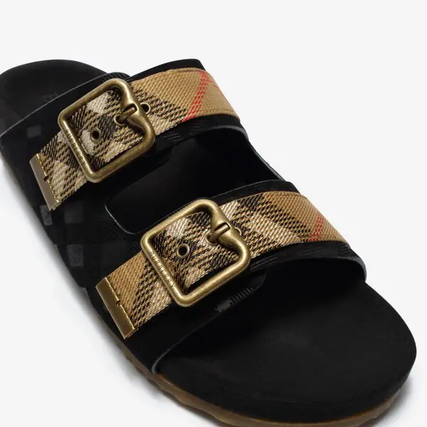 Burberry Check Suede Urchin Sandals - Black