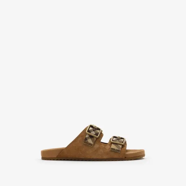 Burberry Check Suede Urchin Sandals - Jute Beige