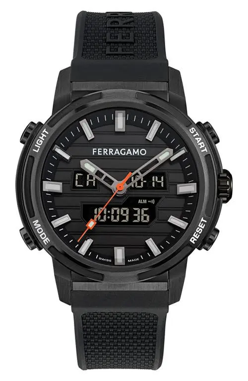 FERRAGAMO Sport Anadigit Silicon Strap Watch - Gunmetal/black