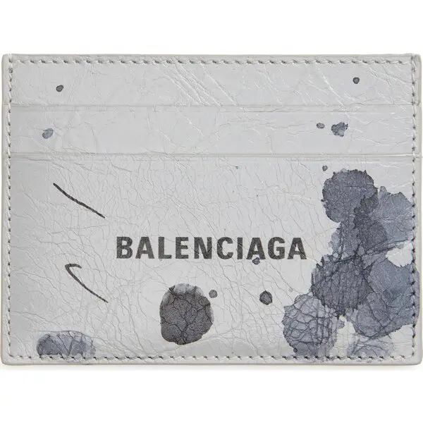Balenciaga Cash Leather Card Holder - Light Grey