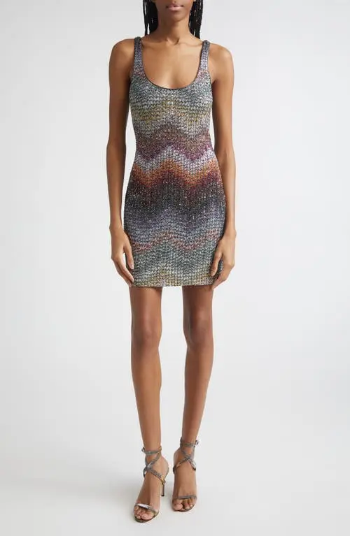 Missoni Zigzag Metallic Sequin Caperdoni Knit Minidress - Multi Dark