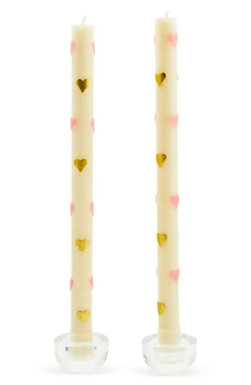 MACKENZIE-CHILDS Set Of 2 & Gold Hearts Taper Dinner Candles - Pink