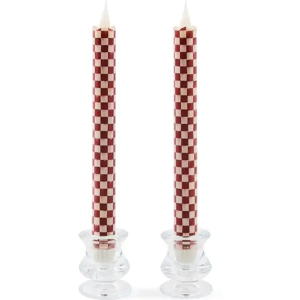 MACKENZIE-CHILDS Set Of 2 Check Flameless Dinner Candles - Cherry