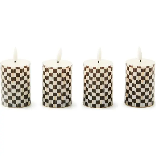 MACKENZIE-CHILDS Set Of 4 Courtly Check Flameless Votive Candles - Black/white