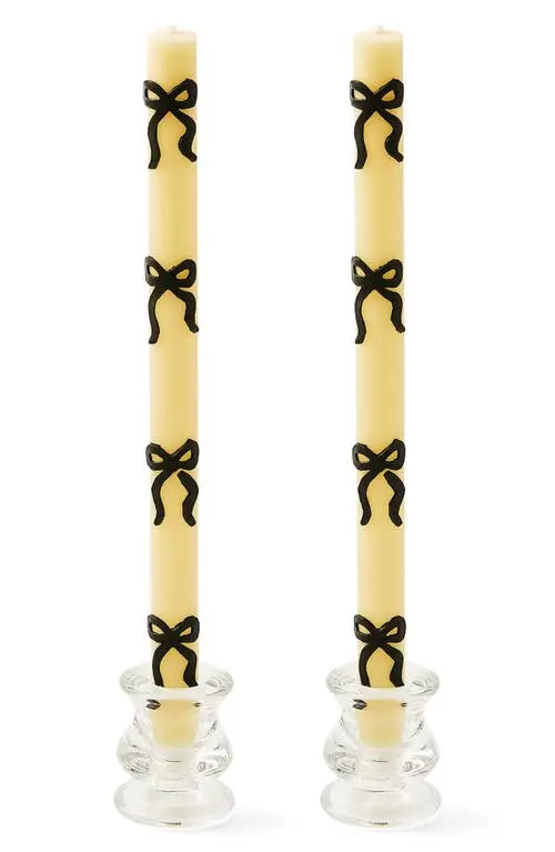 MACKENZIE-CHILDS Set Of 2 Bow Taper Dinner Candles - Black