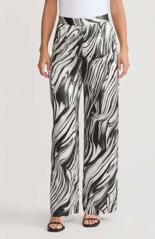 Misook Marble Print Wide Leg Silk Pant