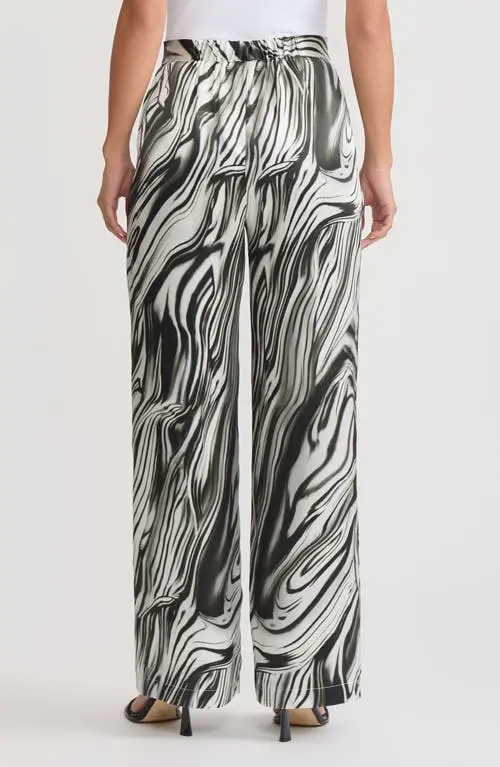 Misook Marble Print Wide Leg Silk Pant