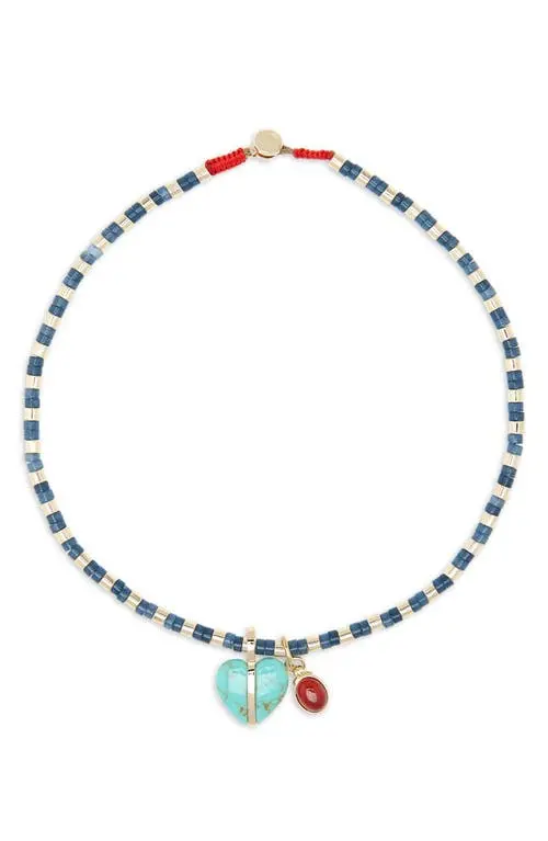 ROXANNE ASSOULIN Semi Heishi Bead & Charm Necklace - Gold/denim/turq/carnelian