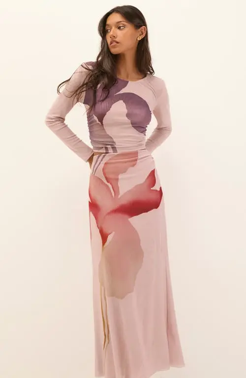 VIX PAULA HERMANNY Amira Floral Print Mesh Maxi Skirt