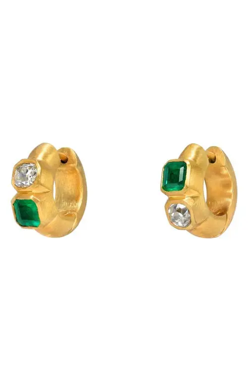 DARIUS Bezel Set Emerald And Diamond Huggie Hoop Earrings - Gold/diamond/emerald