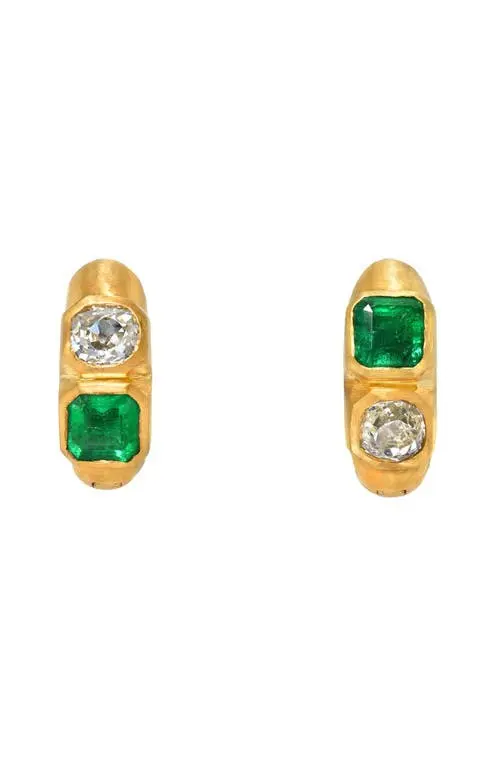 DARIUS Bezel Set Emerald And Diamond Huggie Hoop Earrings