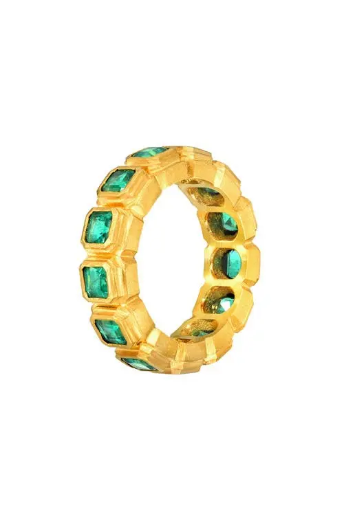 DARIUS Ziggurat Bezel Set Emerald Eternity Band