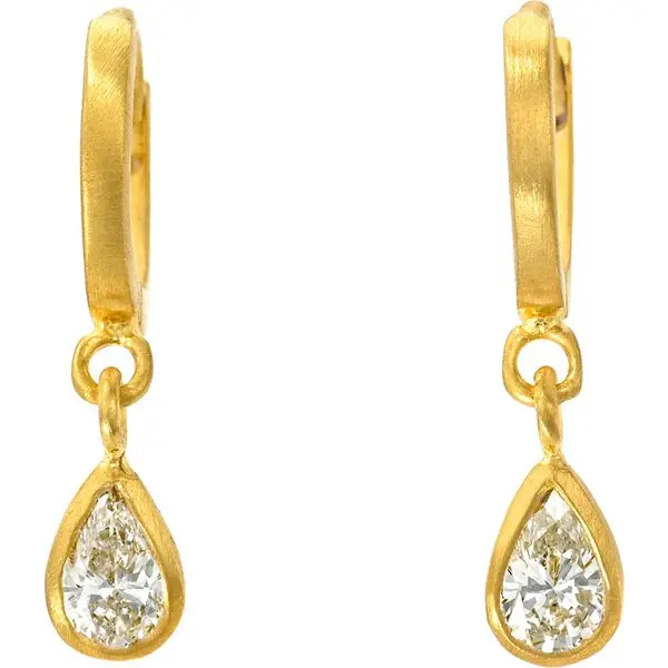 DARIUS Pear Cut Diamond Huggie Drop Earrings - Yellow Gold