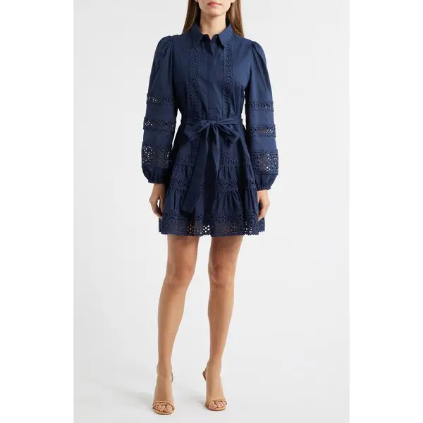 LAYERED WITH LOVE Aubrey Lace Trim Mini Dress - Navy