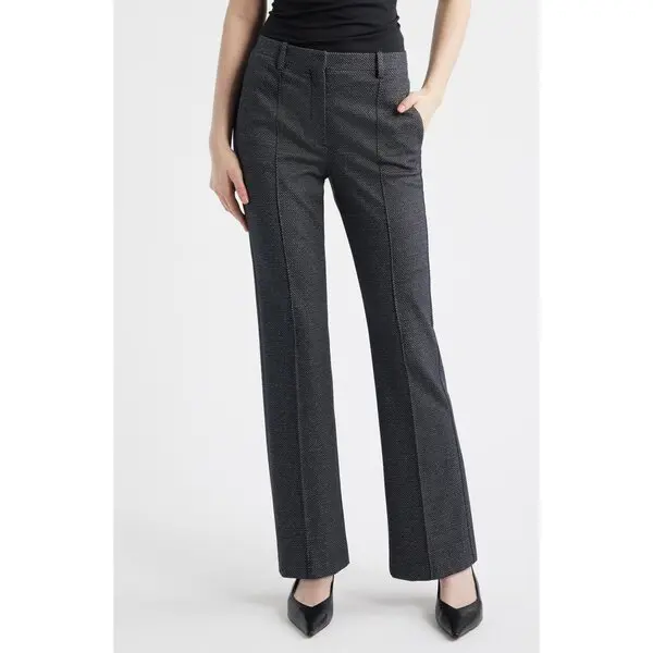 Theory Slim Fit Herringbone Knit Pintuck Pants - Navy Multi