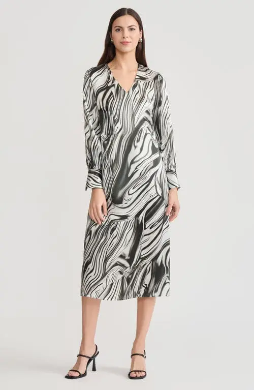 Misook Marble Print Silk Maxi Dress