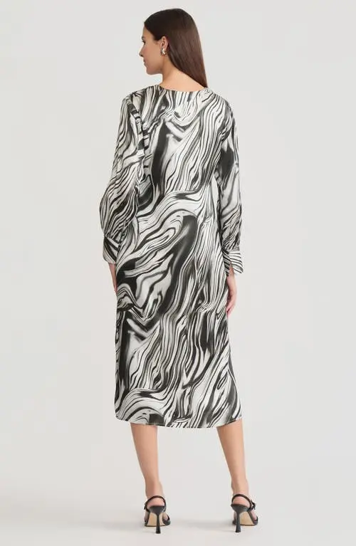 Misook Marble Print Silk Maxi Dress