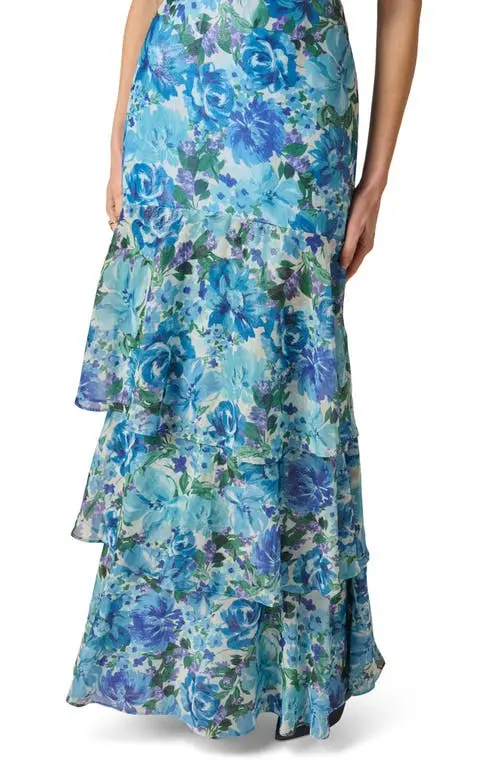 Adrianna Papell Metallic Floral Tiered Chiffon Gown