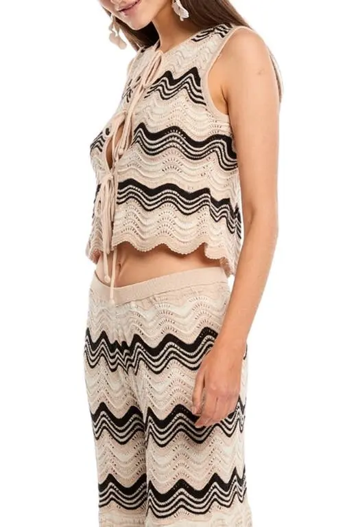 CAPITTANA Kari Sleeveless Tie Front Pointelle Cover-up Top - Neutral