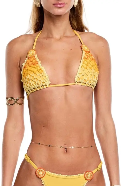 CAPITTANA Pima Cotton Crochet Overlay Bikini Top - Orange