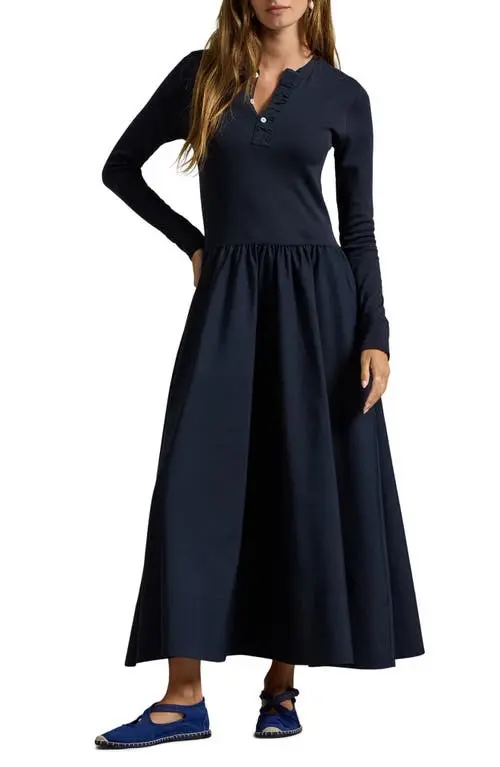 Polo Ralph Lauren Long-sleeve Mixed Media Henley Midi Dress - Aviator Navy