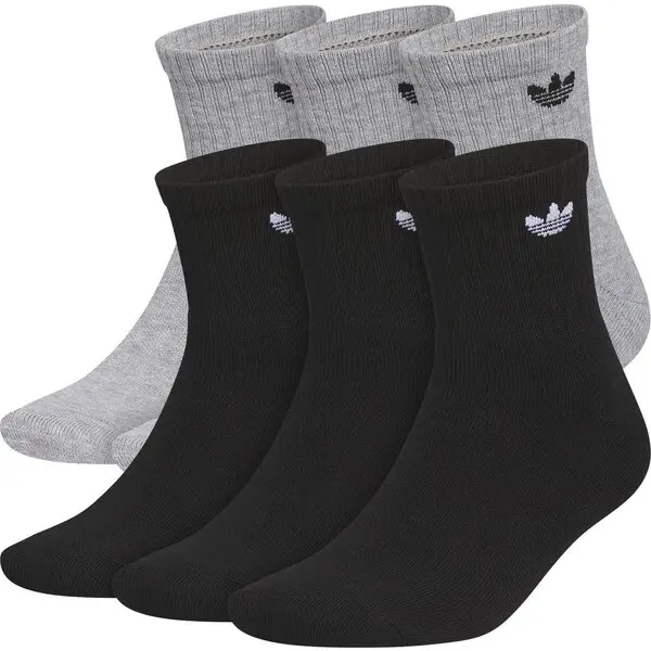 Adidas Assorted 6-pack Trefoil 2.0 Quarter Crew Socks - Heather Grey/black/white