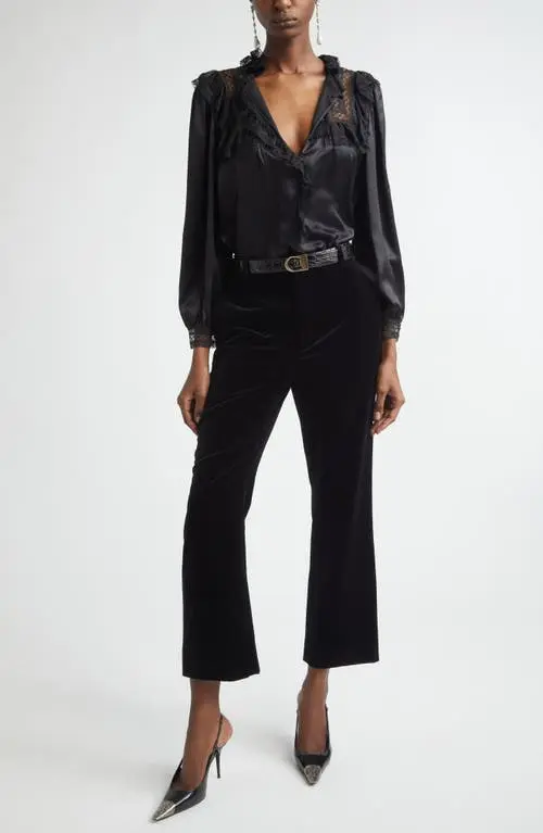 Saint Laurent Lace Trim Silk Charmeuse Top