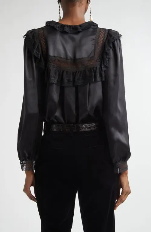 Saint Laurent Lace Trim Silk Charmeuse Top