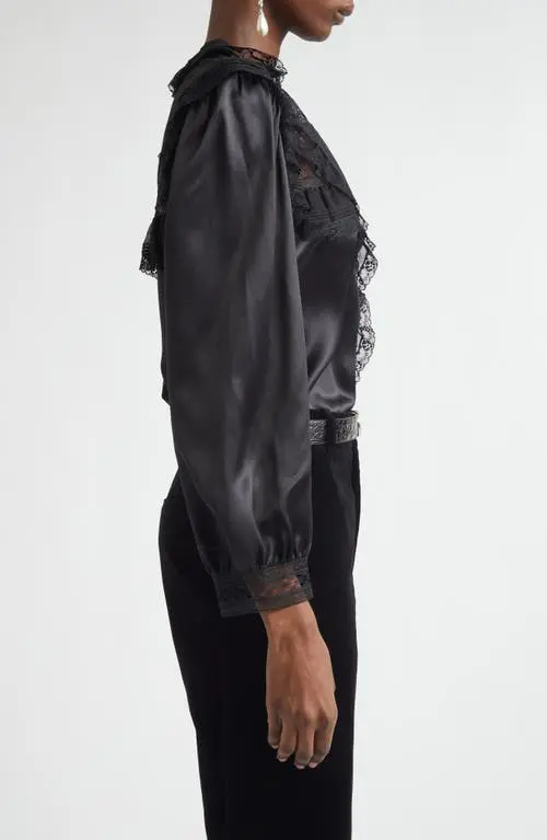 Saint Laurent Lace Trim Silk Charmeuse Top