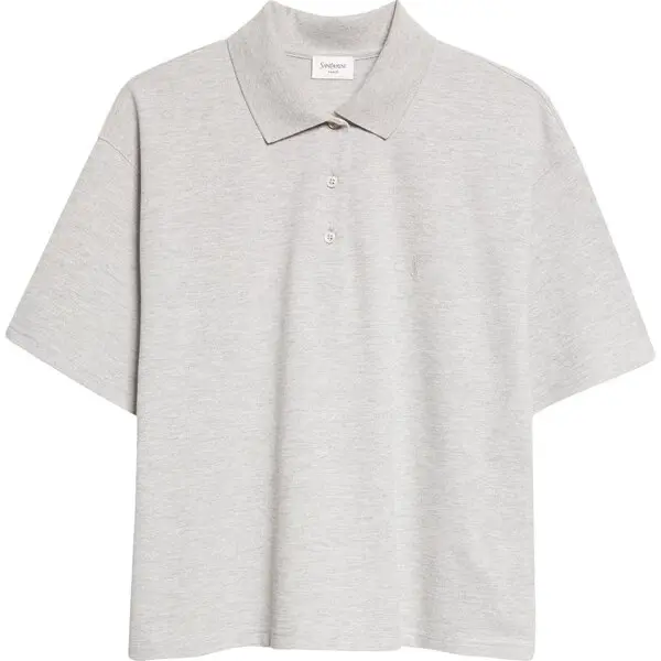 Saint Laurent Oversize Cotton Blend Piqué Polo - Gris Chine