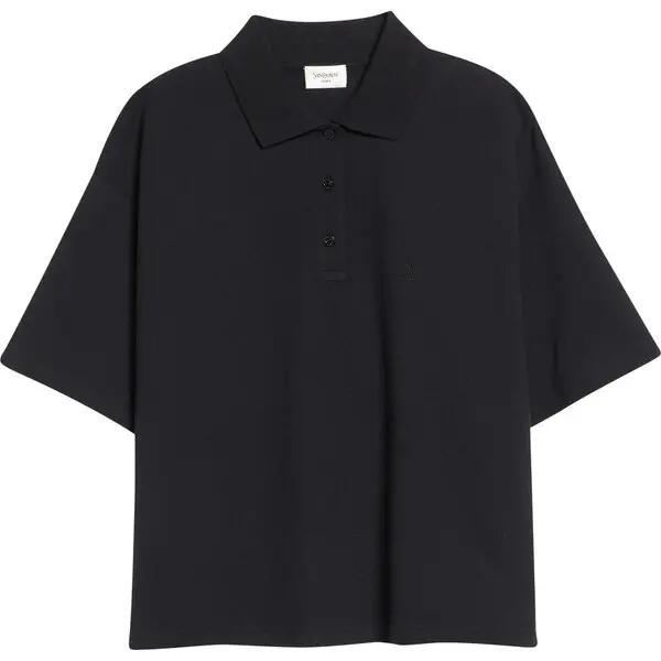 Saint Laurent Oversize Cotton Blend Piqué Polo - Noir