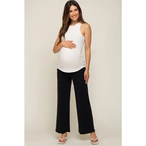 PINKBLUSH Wide-leg Raw Hem Maternity Jeans - Black