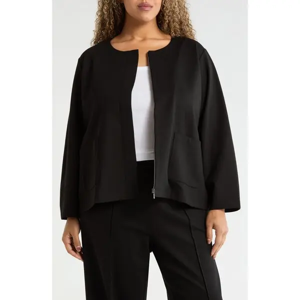 Eileen Fisher Collarless Zip Jacket - Black