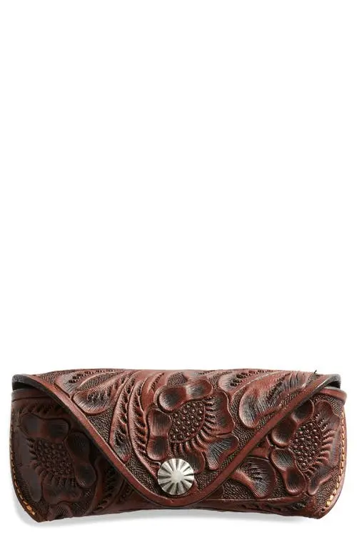 Double Rl Hand Tooled Leather Card Case - Brown