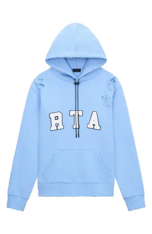 RtA Markus Collegiate Frayed Hoodie - Sky Blue Collegiate