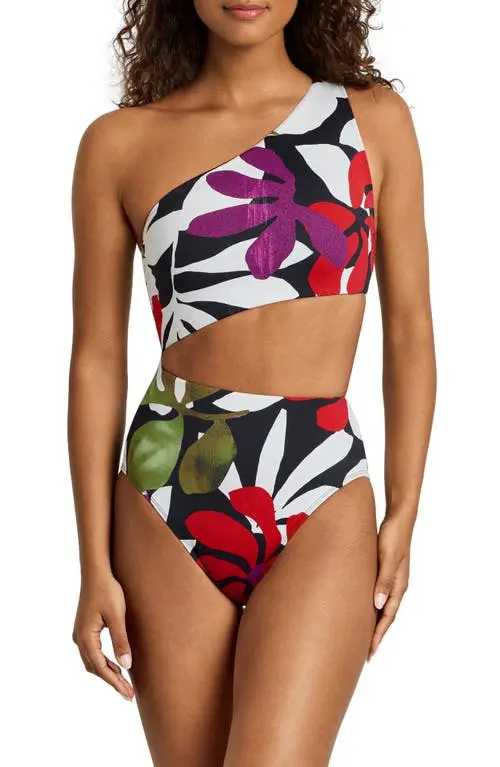 Ralph Lauren Cutout One-shoulder One-piece Swimsuit - Multi White
