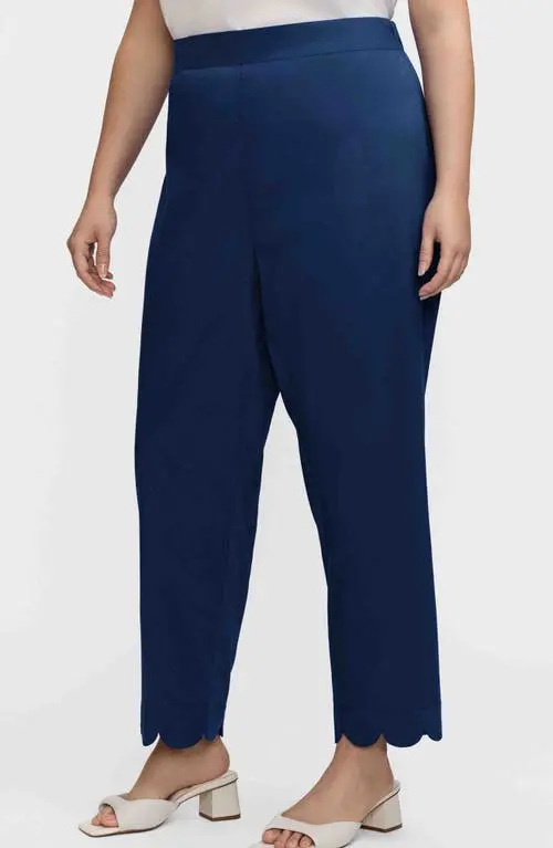 Foxcroft Elaine Scallop Hem Crop Pants - Navy Blue
