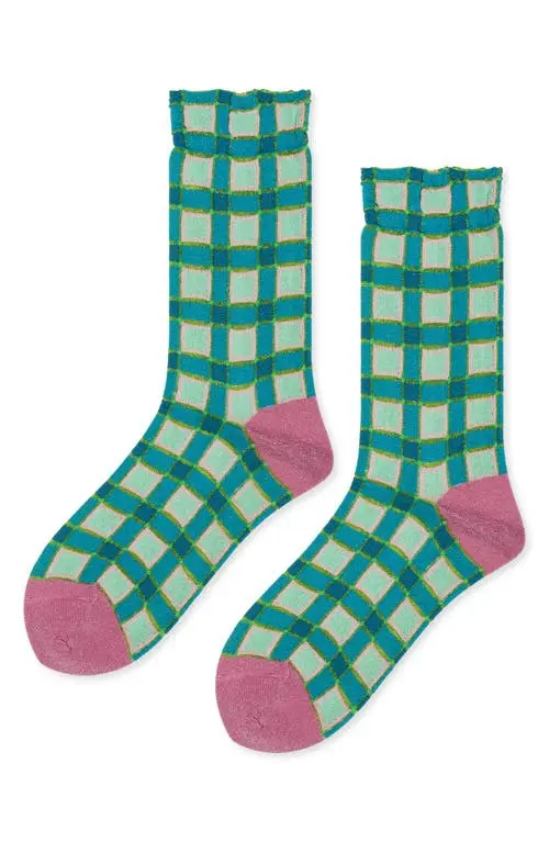 Hansel From Basel Esther Metallic Plaid Crew Socks
