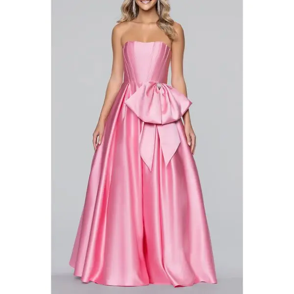 BLONDIE NITES Strapless Satin Ballgown With Bow