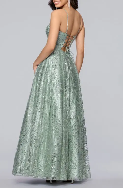 BLONDIE NITES Sequin Illusion Bodice Ballgown
