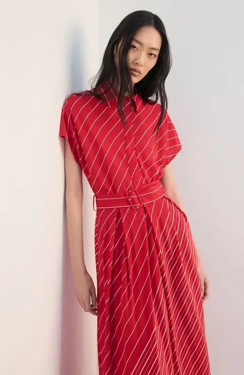 Mango Stripe Belted Midi Shirt Dress