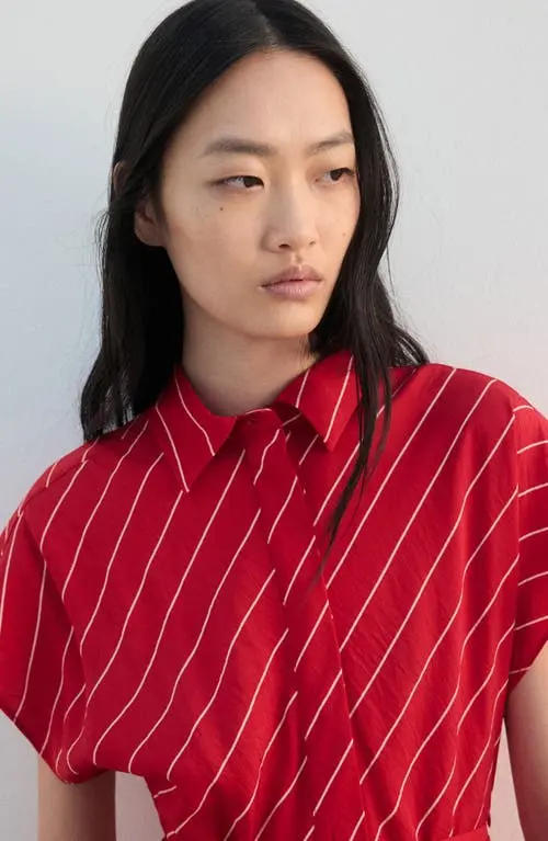 Mango Stripe Belted Midi Shirt Dress