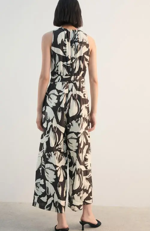 Mango Wide Leg Floral Print Cropped Jumpsuit