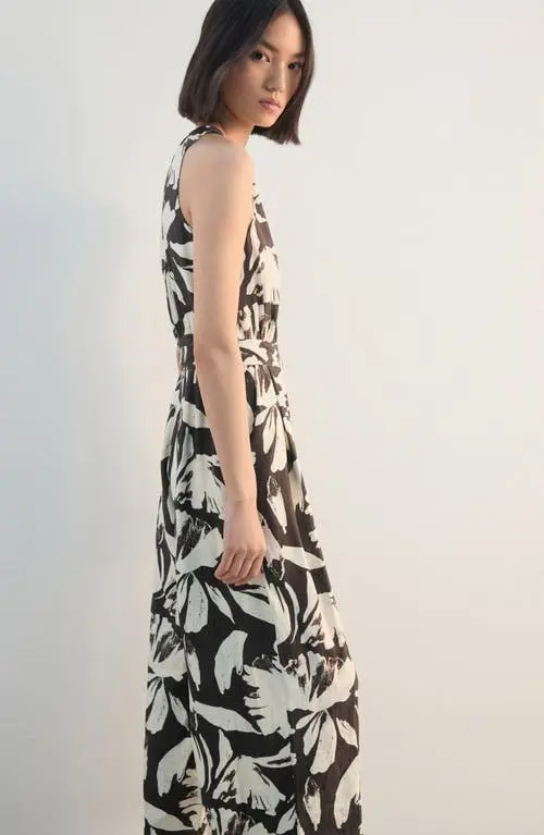 Mango Wide Leg Floral Print Cropped Jumpsuit