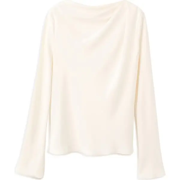 Mango Long Sleeve Drape Bateau Neck Top - Ecru