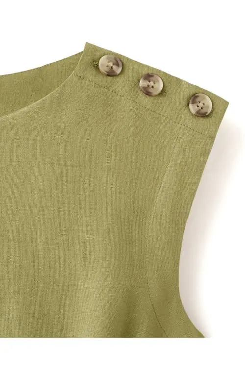 Mango Linen Blend Midi Dress - Olive Green