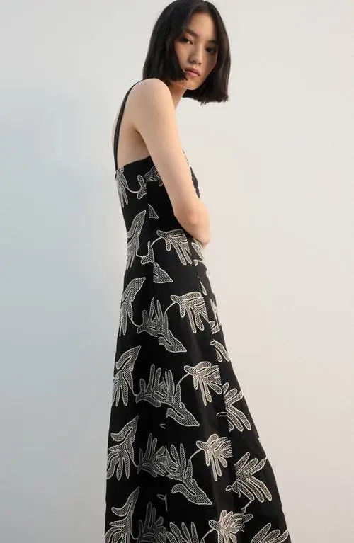 Mango Embroidered A-line Midi Dress