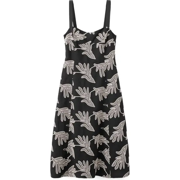 Mango Embroidered A-line Midi Dress - Black